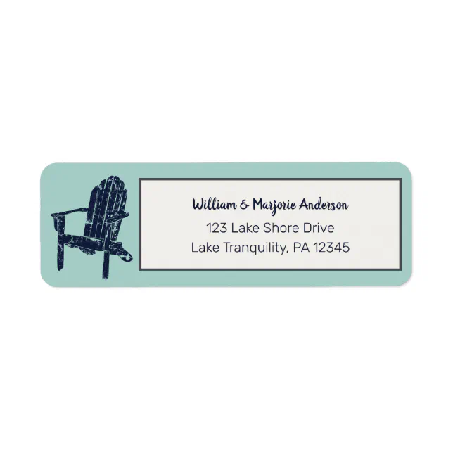 Navy Blue and Aqua Adirondack Chair Return Address Label | Zazzle