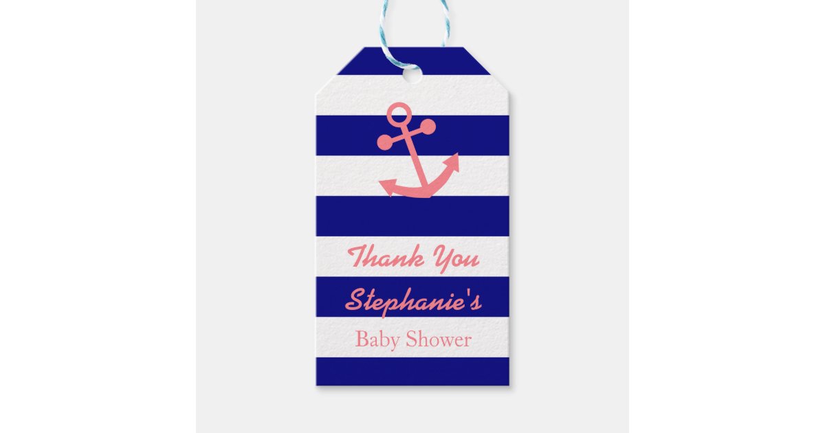 Navy Blue and Blush Pink Nautical Baby Shower Gift Tags | Zazzle