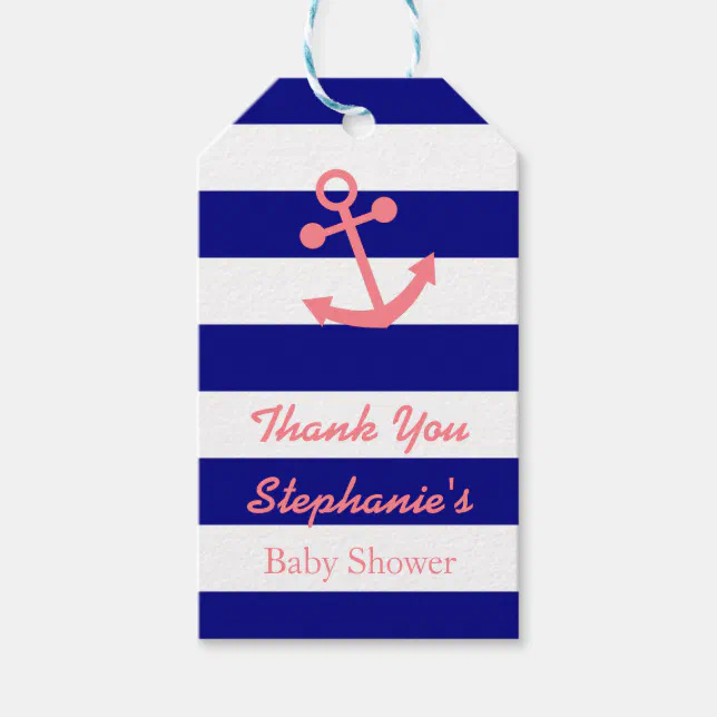 Navy Blue and Blush Pink Nautical Baby Shower Gift Tags | Zazzle