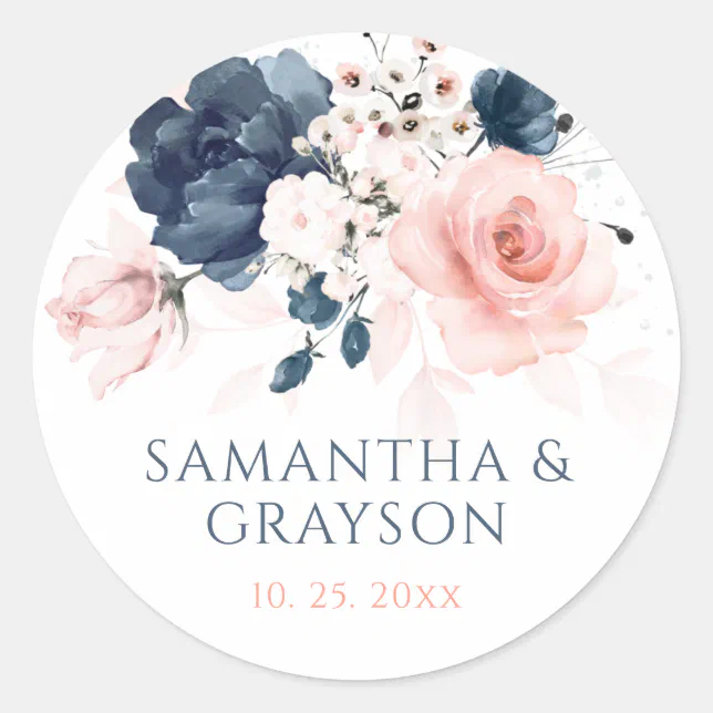 Navy Blue and Blush Pink Wedding Stickers | Zazzle