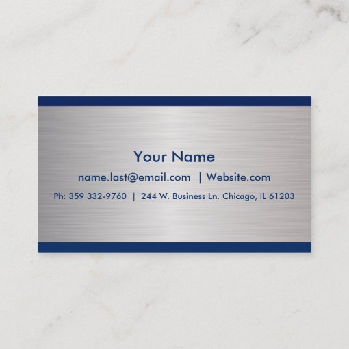 Navy Blue and Brush Silver Steel Design Business Card | Zazzle