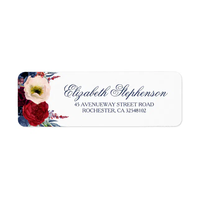 Navy Blue and Burgundy Red Floral Modern Chic Label | Zazzle