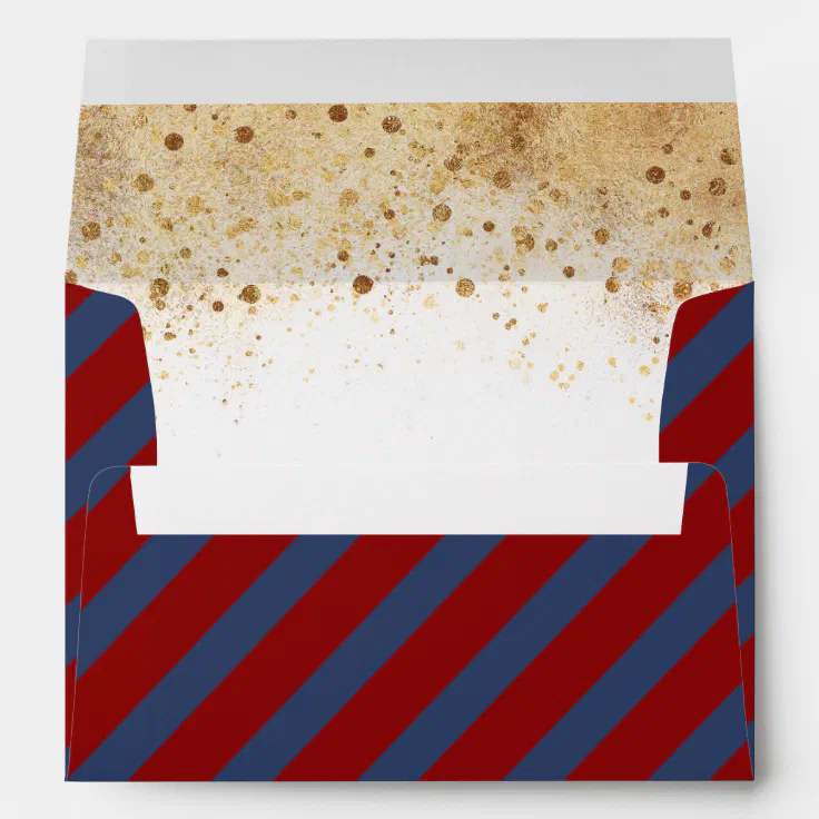 Navy Blue and Burgundy Red Nautical Stripes Envelope | Zazzle