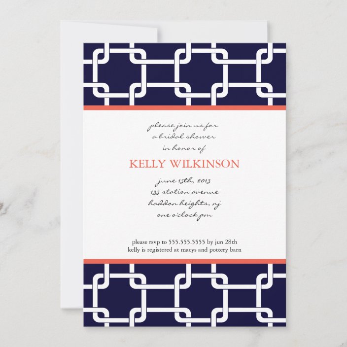Navy Blue and Coral Preppy Invitation | Zazzle.com