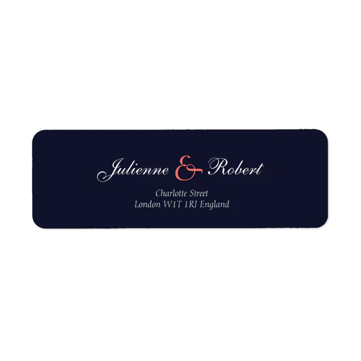Navy Blue and Coral Wedding Return Address Labels | Zazzle