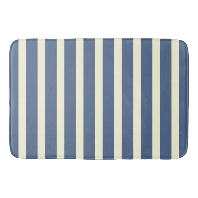Navy blue and cream stripes bathroom mat | Zazzle
