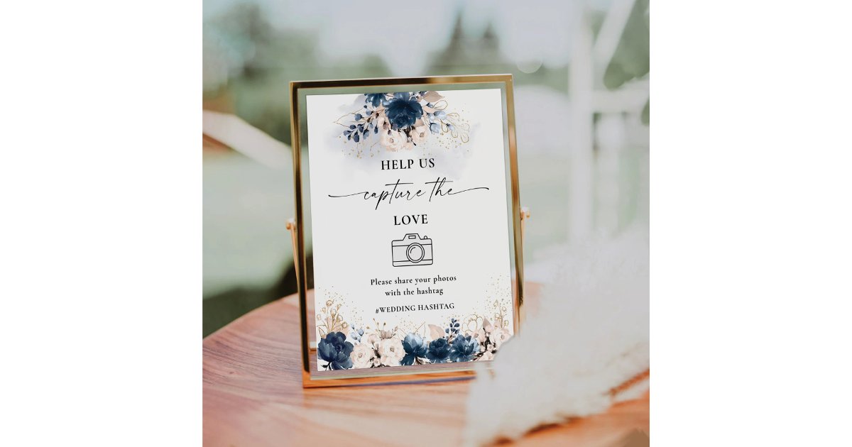 Navy Blue and Dusty Rose Help Us Capture The Love Pedestal Sign | Zazzle