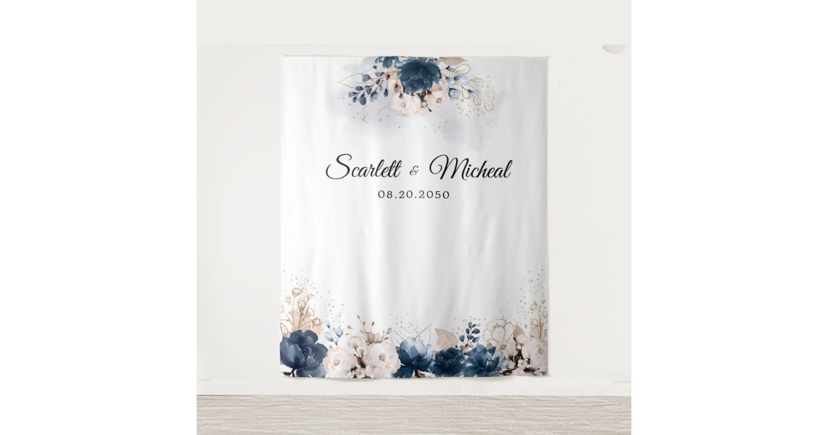 Navy Blue and Dusty Rose Wedding Ceremony Backdrop | Zazzle
