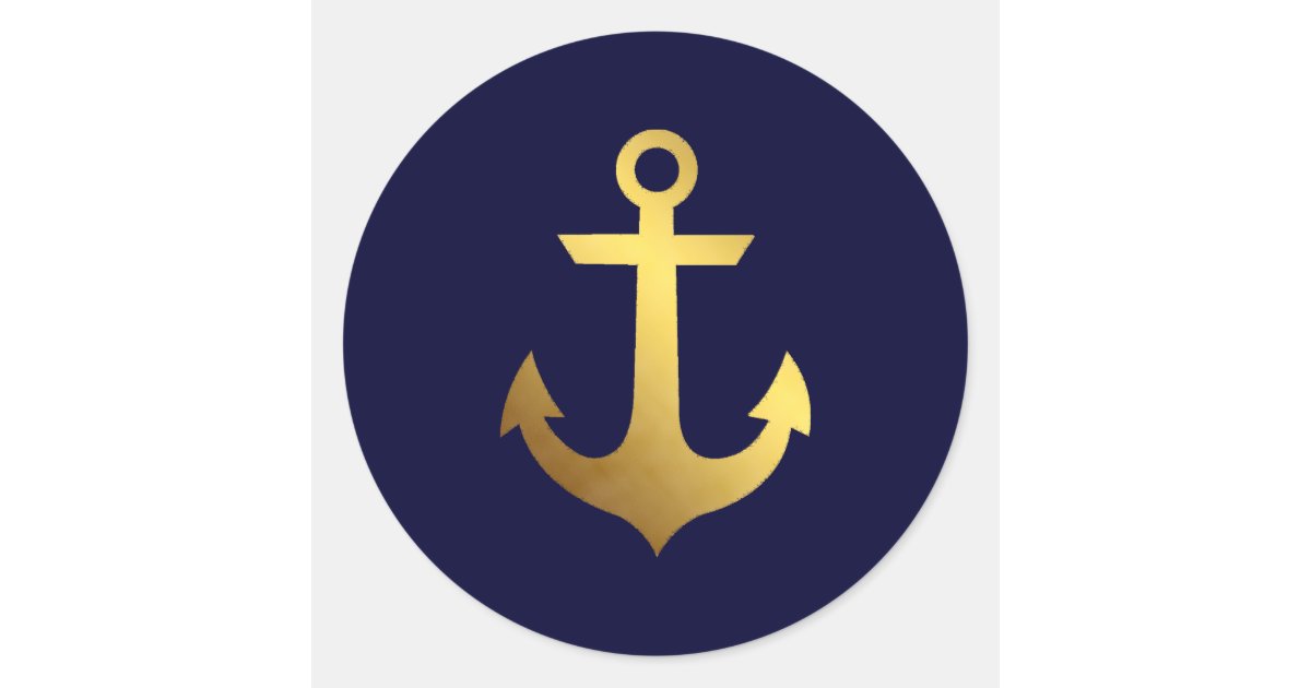 Navy Blue and Faux Gold Foil Anchor Classic Round Sticker | Zazzle