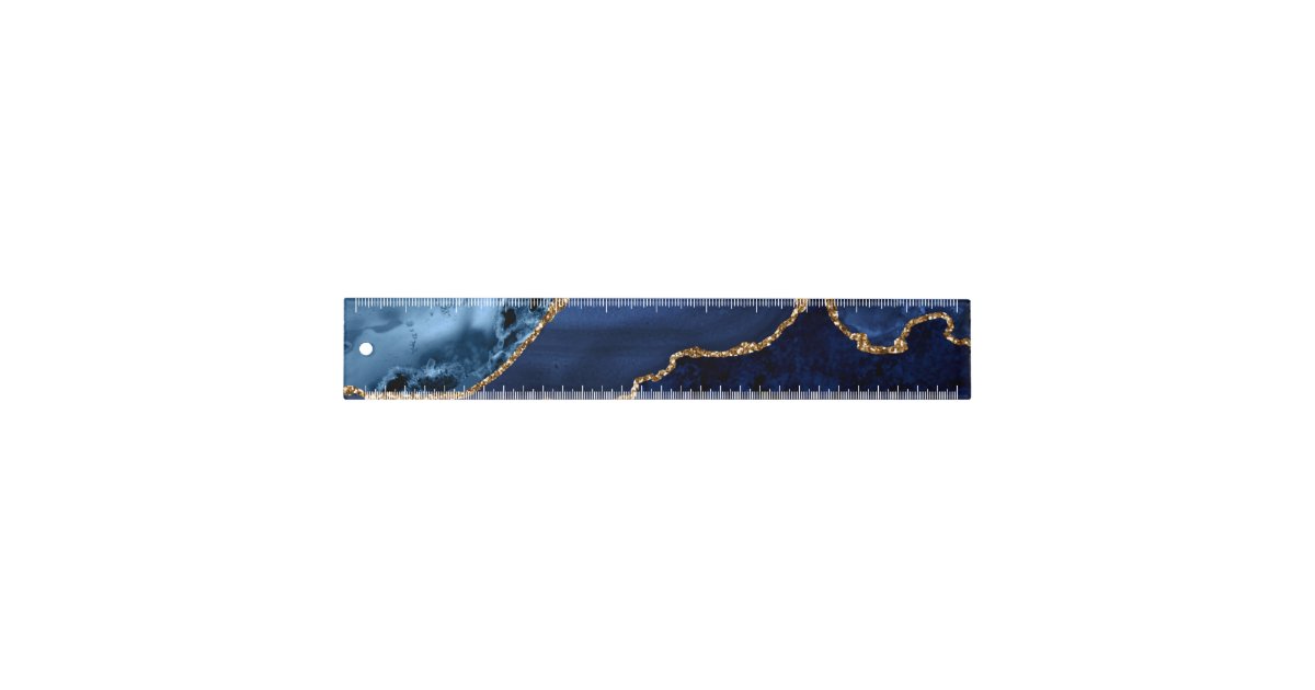 Navy Blue and Faux Gold Glitter Marble Agate Ruler | Zazzle