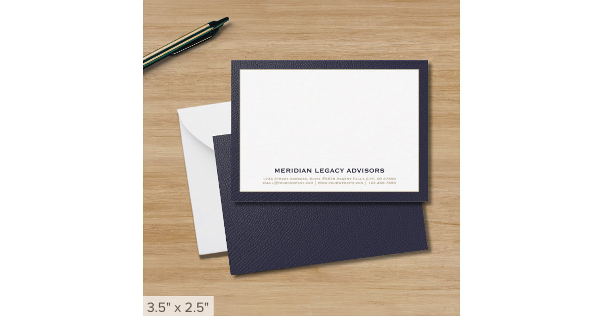 Navy Blue and Gold Business Note Card | Zazzle