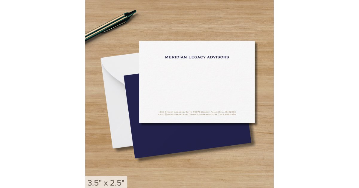 Navy Blue and Gold Business Note Card | Zazzle