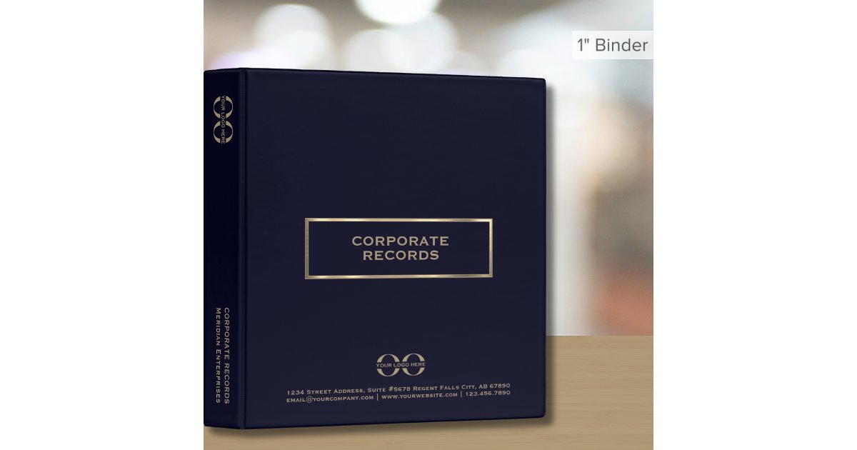 Navy Blue and Gold Corporate Record Book Binder | Zazzle