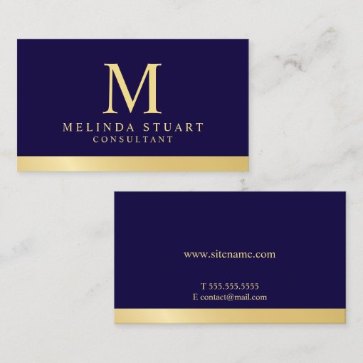 Navy Blue and Gold Elegant Monogram Business Card | Zazzle