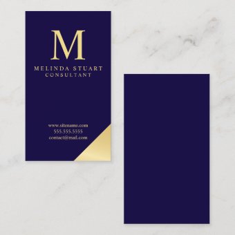 Navy Blue and Gold Elegant Monogram Business Card | Zazzle
