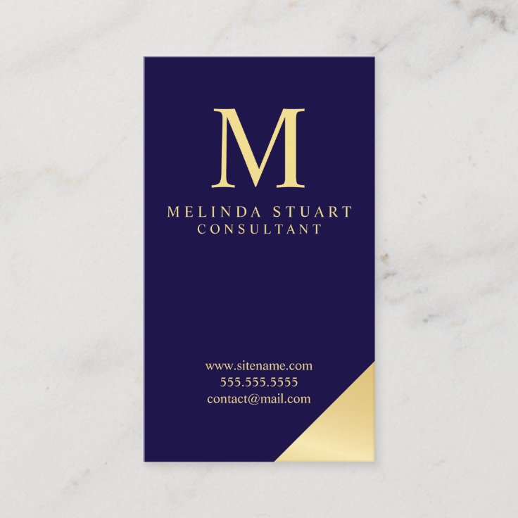 Navy Blue and Gold Elegant Monogram Business Card | Zazzle