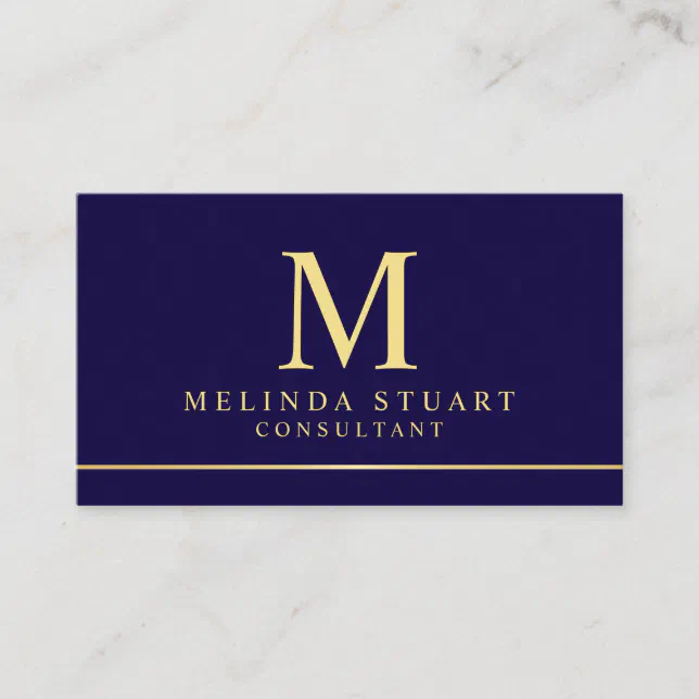 Navy Blue and Gold Elegant Monogram Business Card | Zazzle