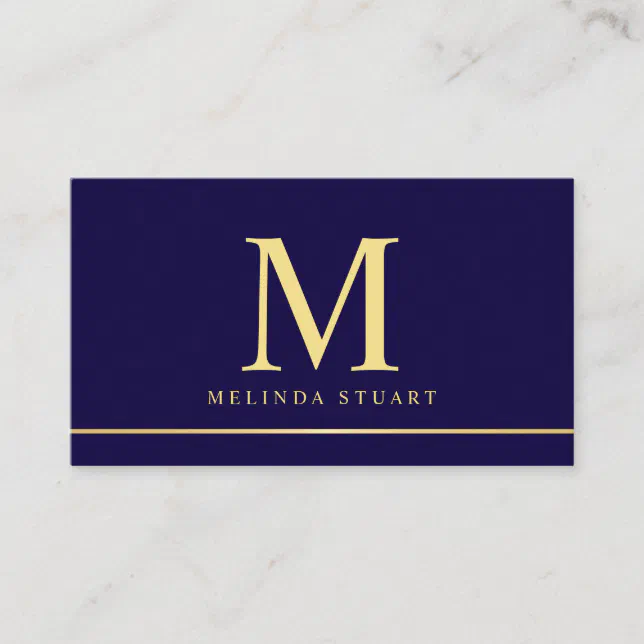 Navy Blue and Gold Elegant Monogram Business Card | Zazzle
