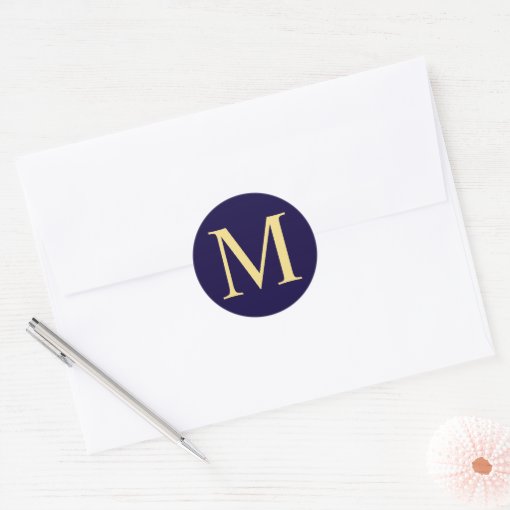 Navy Blue and Gold Elegant Monogram Classic Round Sticker | Zazzle