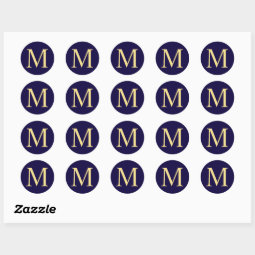 Navy Blue and Gold Elegant Monogram Classic Round Sticker | Zazzle