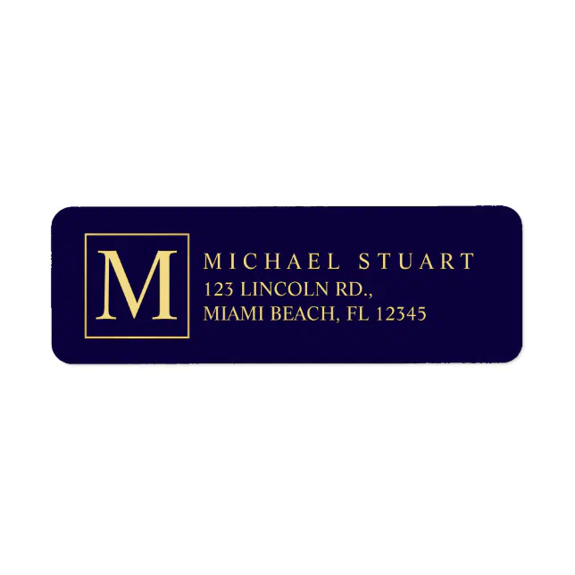 Navy Blue and Gold Elegant Monogram Label | Zazzle
