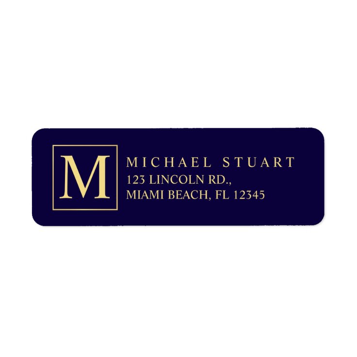 Navy Blue and Gold Elegant Monogram Label | Zazzle