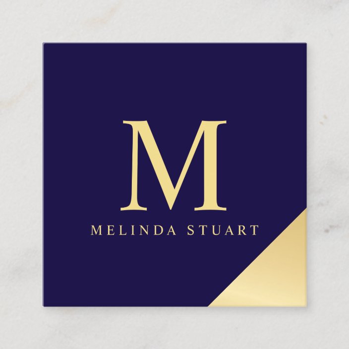 Navy Blue and Gold Elegant Monogram Square Business Card | Zazzle.com