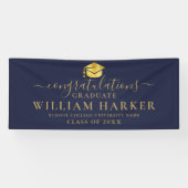 Navy Blue And Gold Elegant Script Graduation Banner | Zazzle