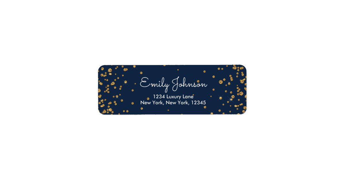 Navy Blue and Gold Foil Confetti Birthday Label | Zazzle