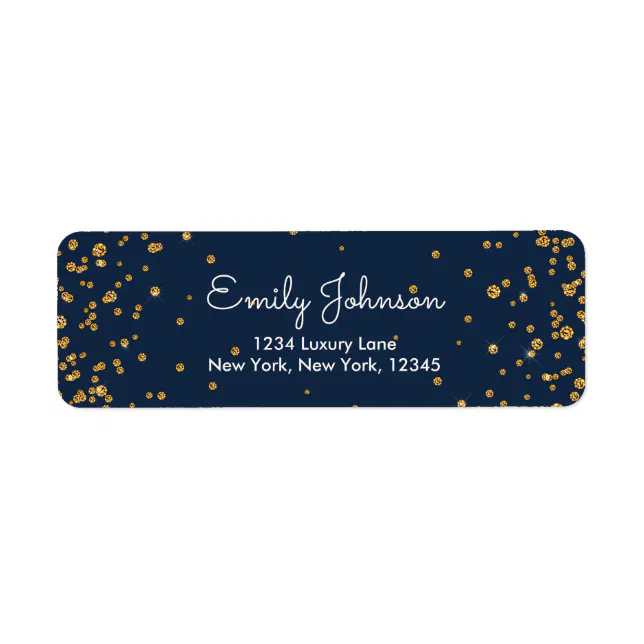 Navy Blue and Gold Foil Confetti Birthday Label | Zazzle