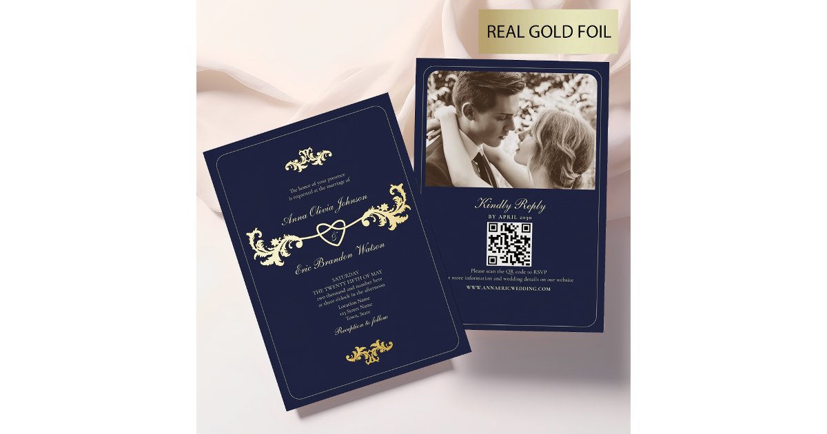Navy Blue and Gold Foil Wedding Invitation Foil Invitation | Zazzle