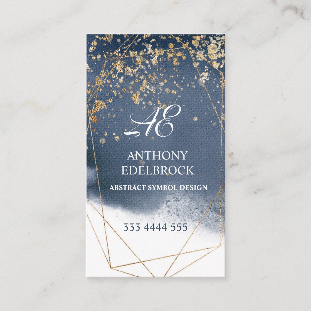 Navy blue and gold, geometric design business card | Zazzle