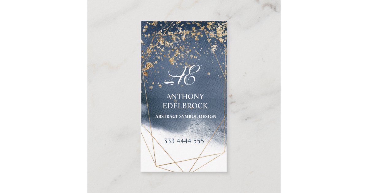 Navy blue and gold, geometric design business card | Zazzle