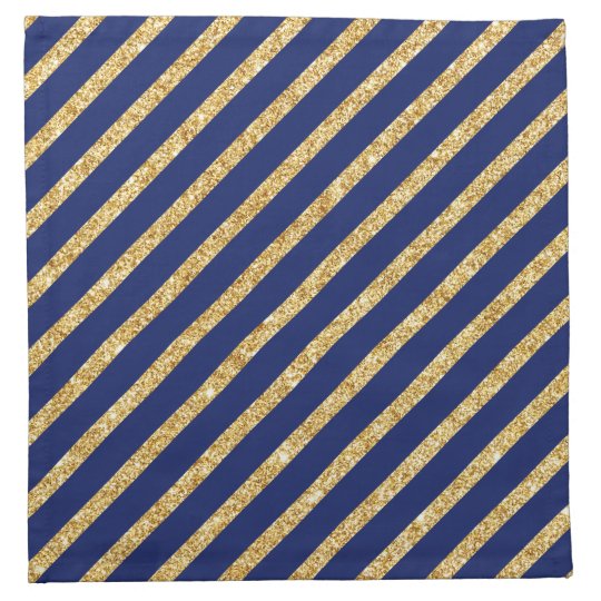 Navy Blue And Gold Glitter Diagonal Stripe Pattern Cloth Napkin