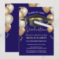 Navy Blue and Gold Graduate Cap Graduation Party Invitation | Zazzle