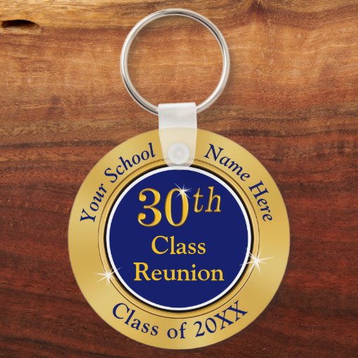 Navy Blue and Gold High School Reunion 30 Years Keychain | Zazzle