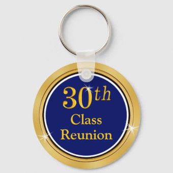 Navy Blue and Gold High School Reunion 30 Years Keychain | Zazzle