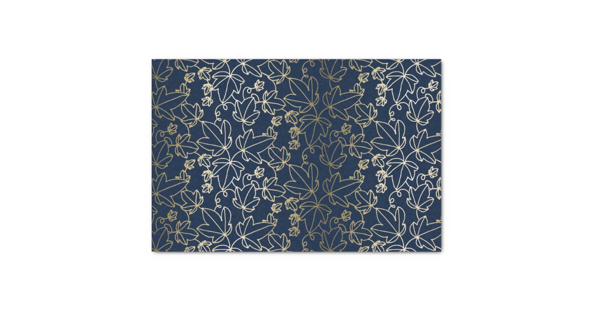 Navy Blue and Gold Ivy Leaf Floral Pattern Tissue Paper | Zazzle