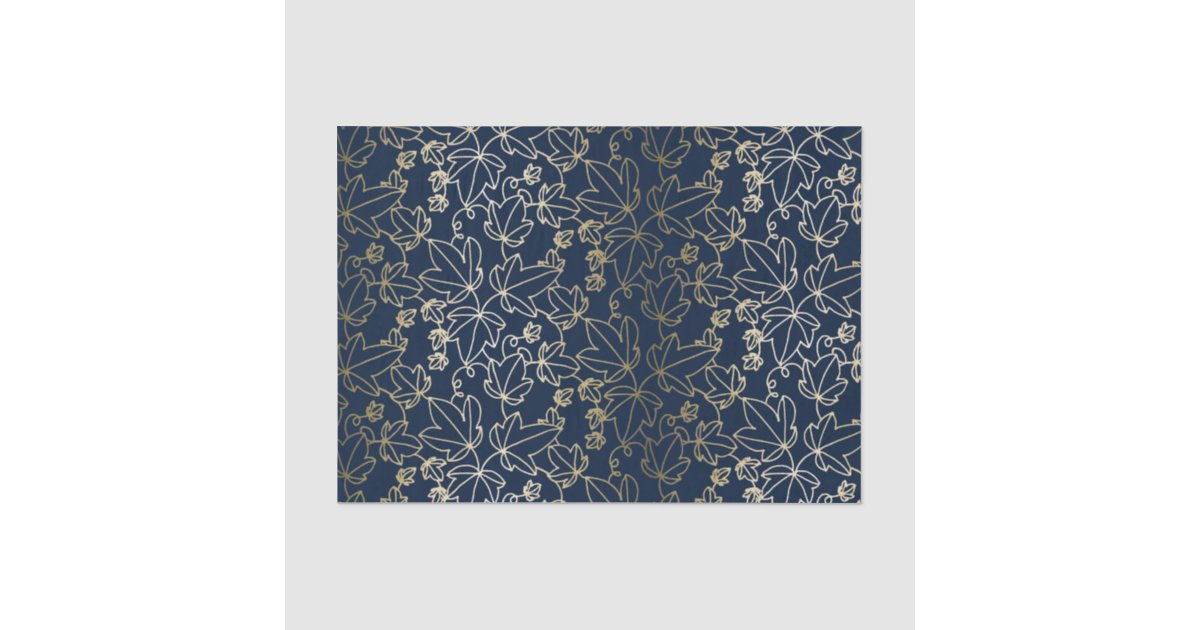 Navy Blue and Gold Ivy Leaf Floral Pattern Tissue Paper | Zazzle