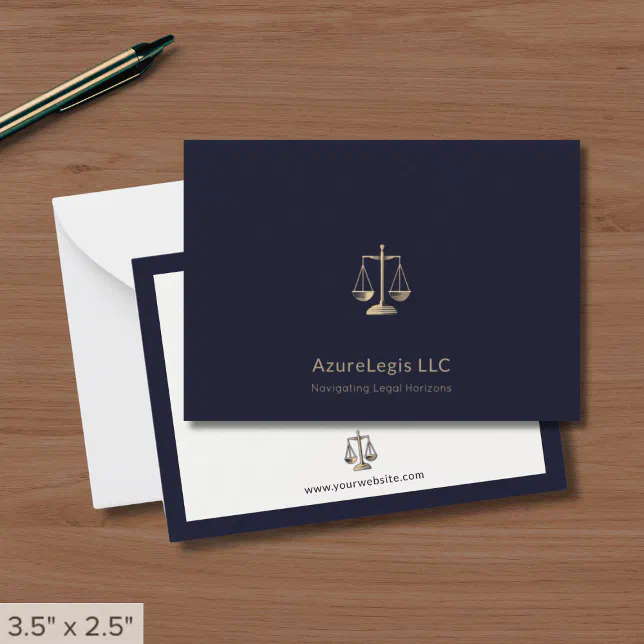 Navy Blue and Gold Justice Scale Legal Note Card | Zazzle