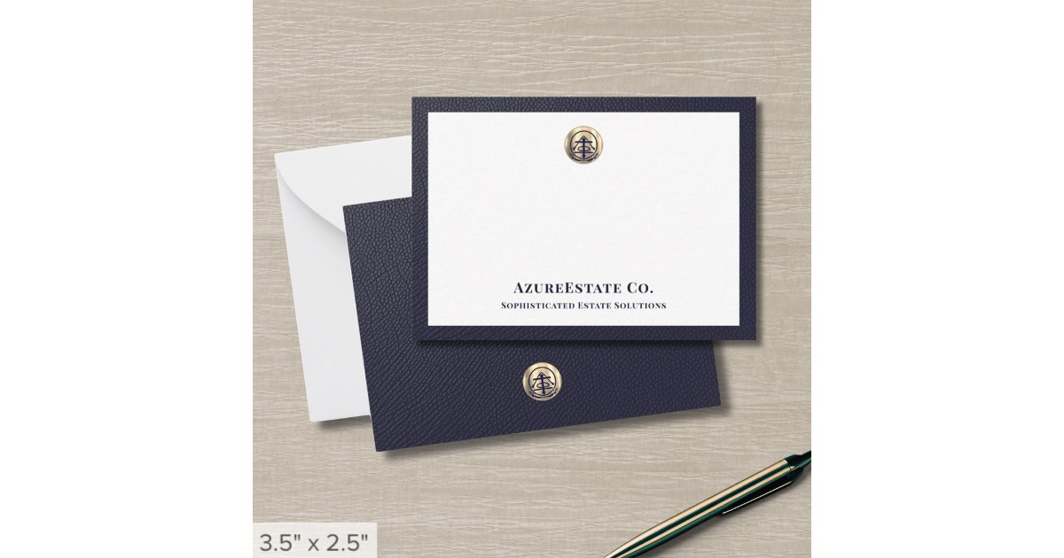 Navy Blue and Gold Logo Note Card | Zazzle