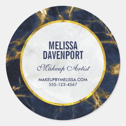 Navy Blue and Gold Marble Modern Stylish Business Classic Round Sticker ...