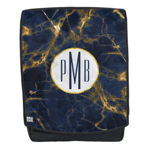 Navy Blue and Gold Marble Modern Stylish Monogram Backpack | Zazzle