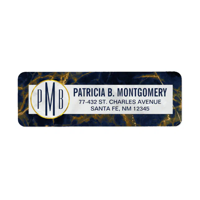 Navy Blue and Gold Marble Modern Stylish Monogram Label | Zazzle