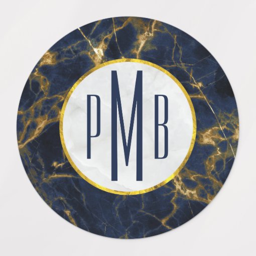 Navy Blue and Gold Marble Modern Stylish Monogram Labels | Zazzle