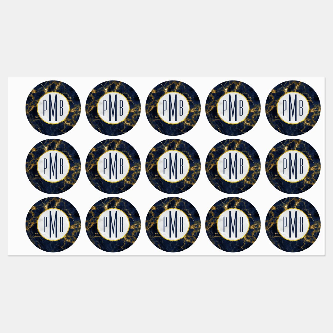 Navy Blue and Gold Marble Modern Stylish Monogram Labels | Zazzle