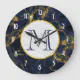 Navy Blue and Gold Marble Modern Stylish Monogram Large Clock | Zazzle