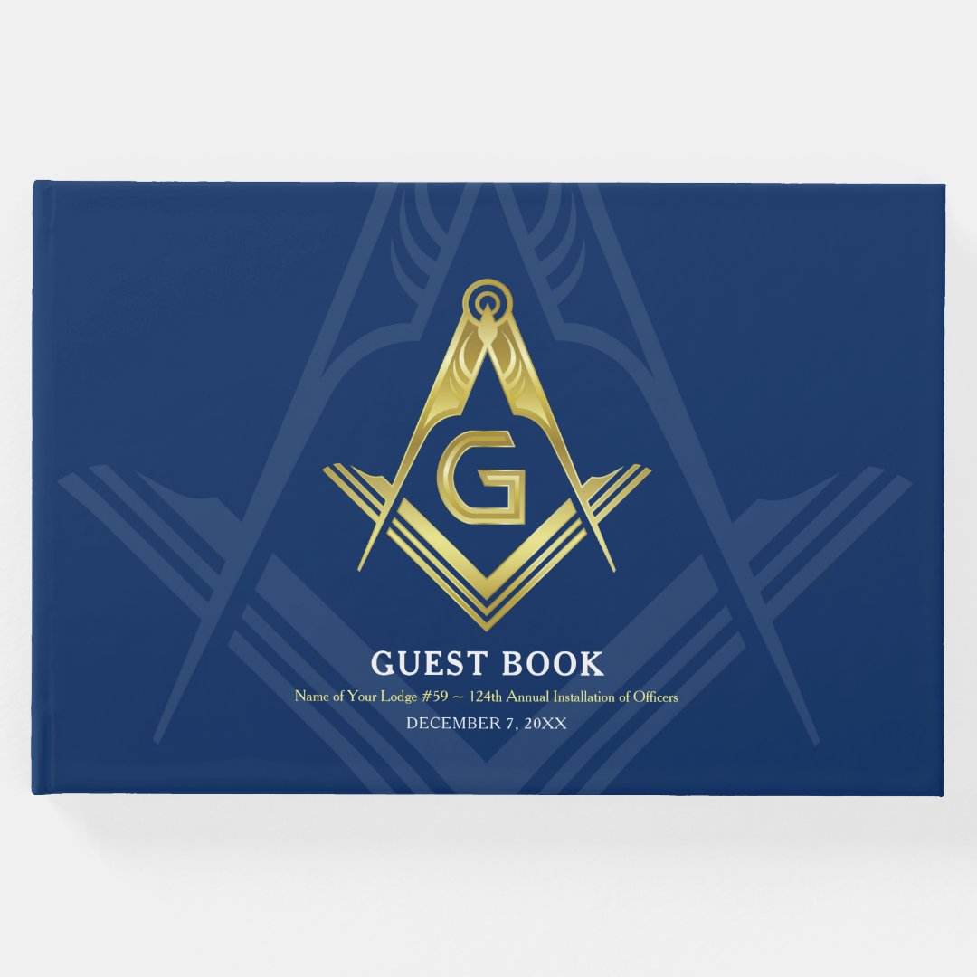 Navy Blue and Gold Masonic Guest Book | Freemason | Zazzle