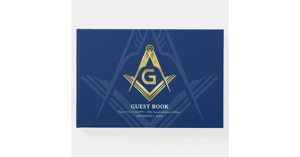 Navy Blue and Gold Masonic Guest Book | Freemason | Zazzle