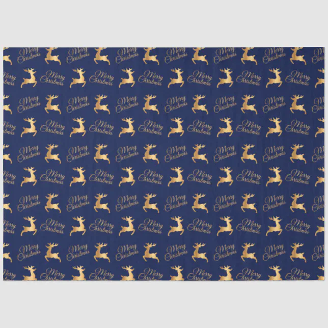 Navy Blue and Gold Merry Christmas Word Art Tissue Paper | Zazzle